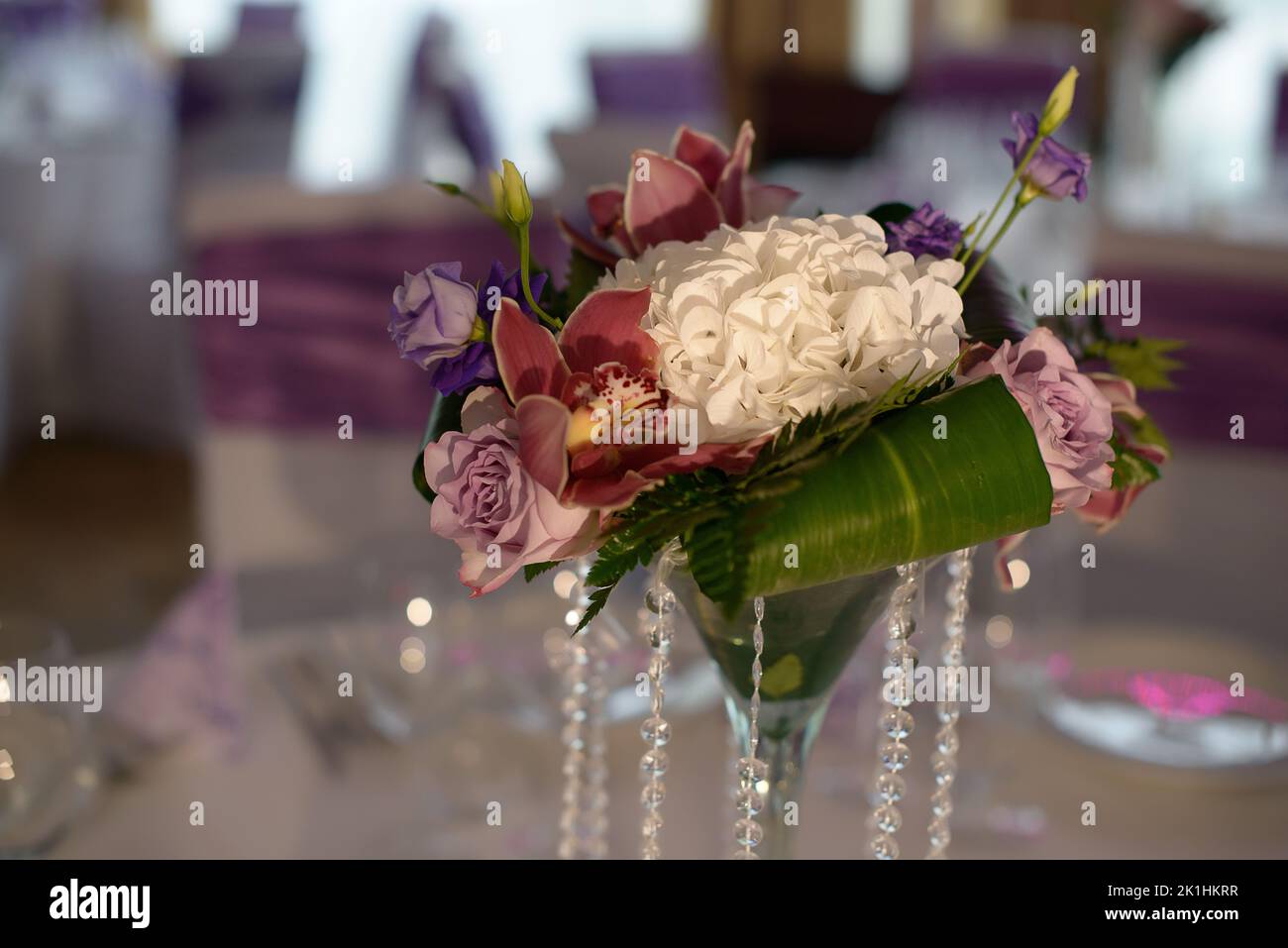 Fresh table centerpiece prepared for wedding celebrations or formal ...
