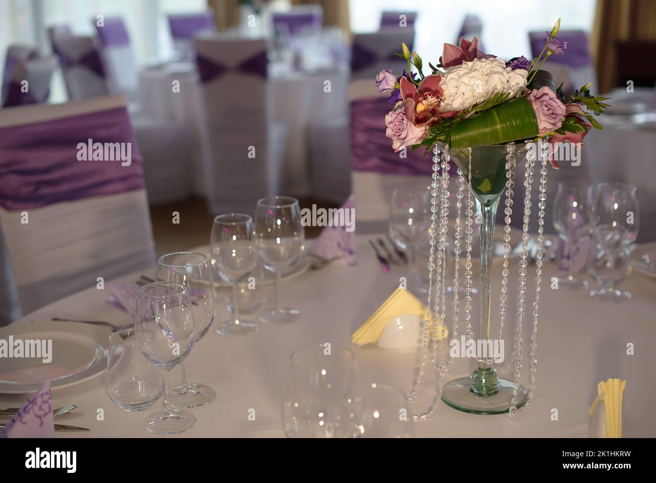 Classic restaurant reception table setup awaiting for the guests ...