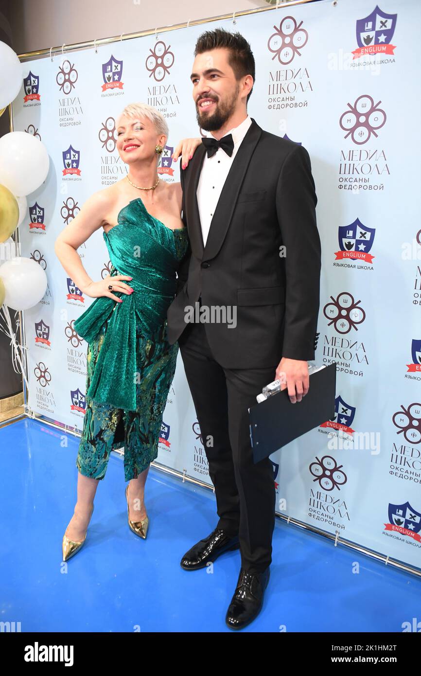 Moscow. The singer Alina Deliss and the TV host Vyacheslav Makarov on ...