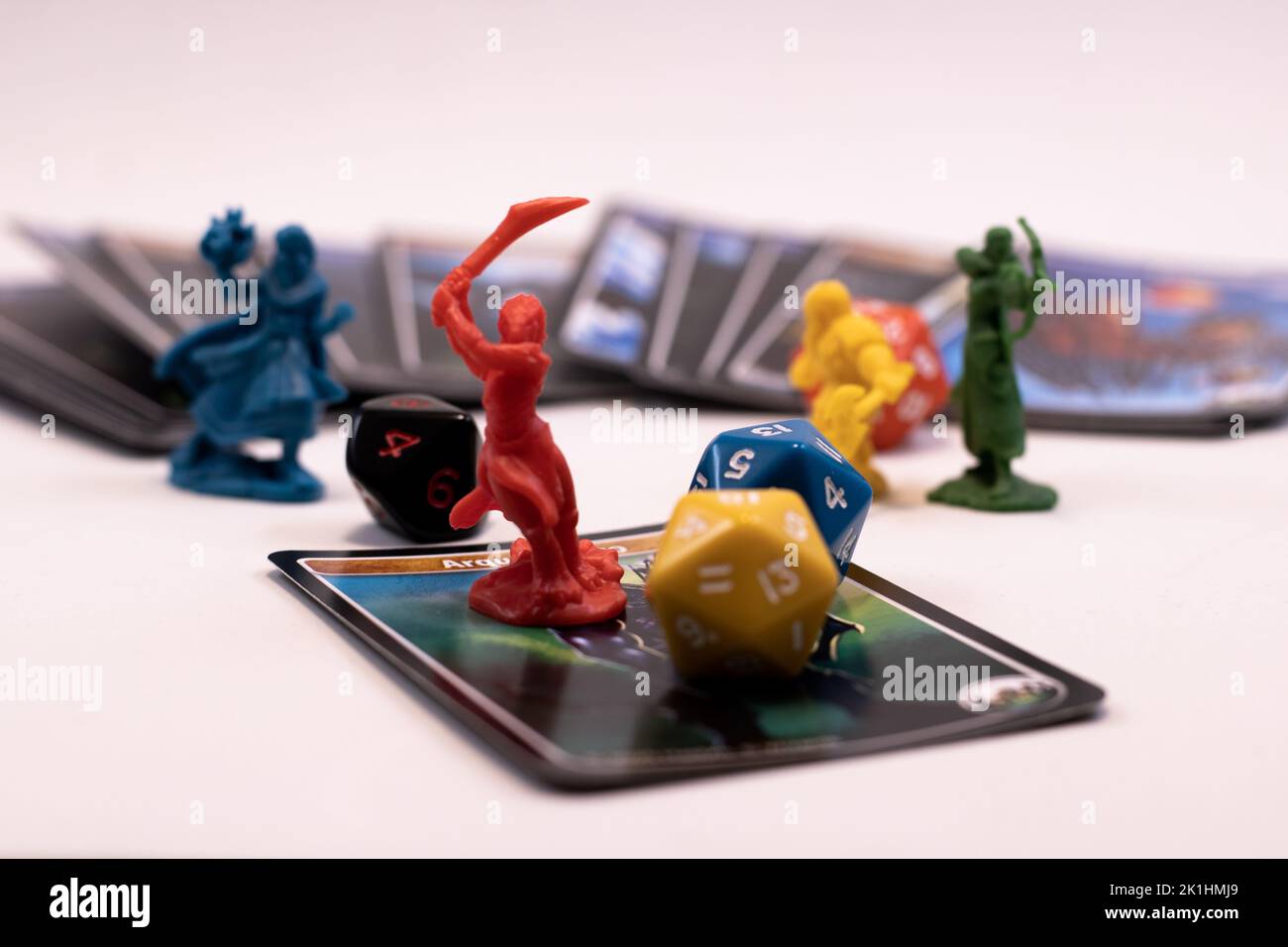 Role play game figures dices and cards Stock Photo - Alamy