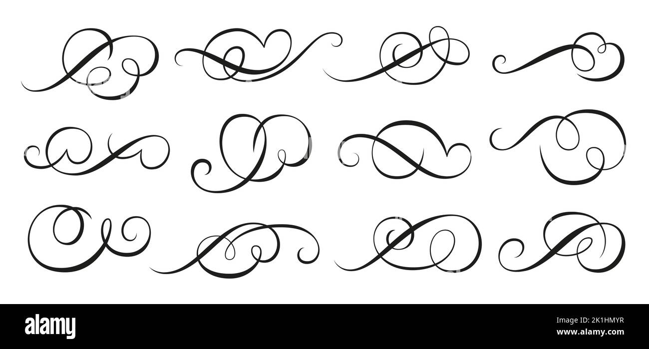 Live line flourish set. Calligraphic swirl ornament. Filigree vignette ...