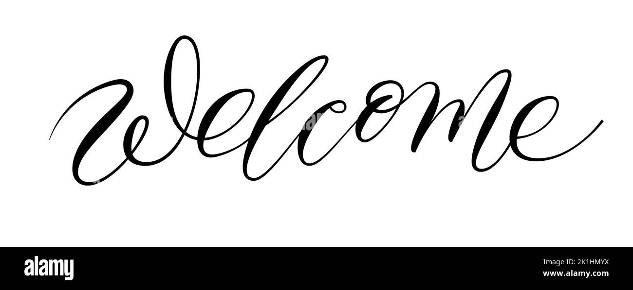 Welcome brush pen line calligraphic title. Invitation card monoline ...