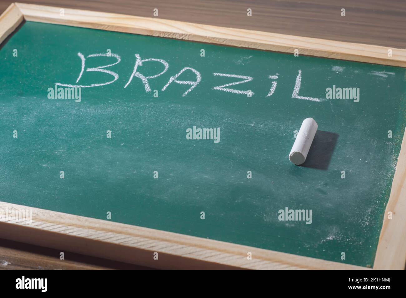 Green chalkboard with the word "Brazil" written with white chalk,copy ...