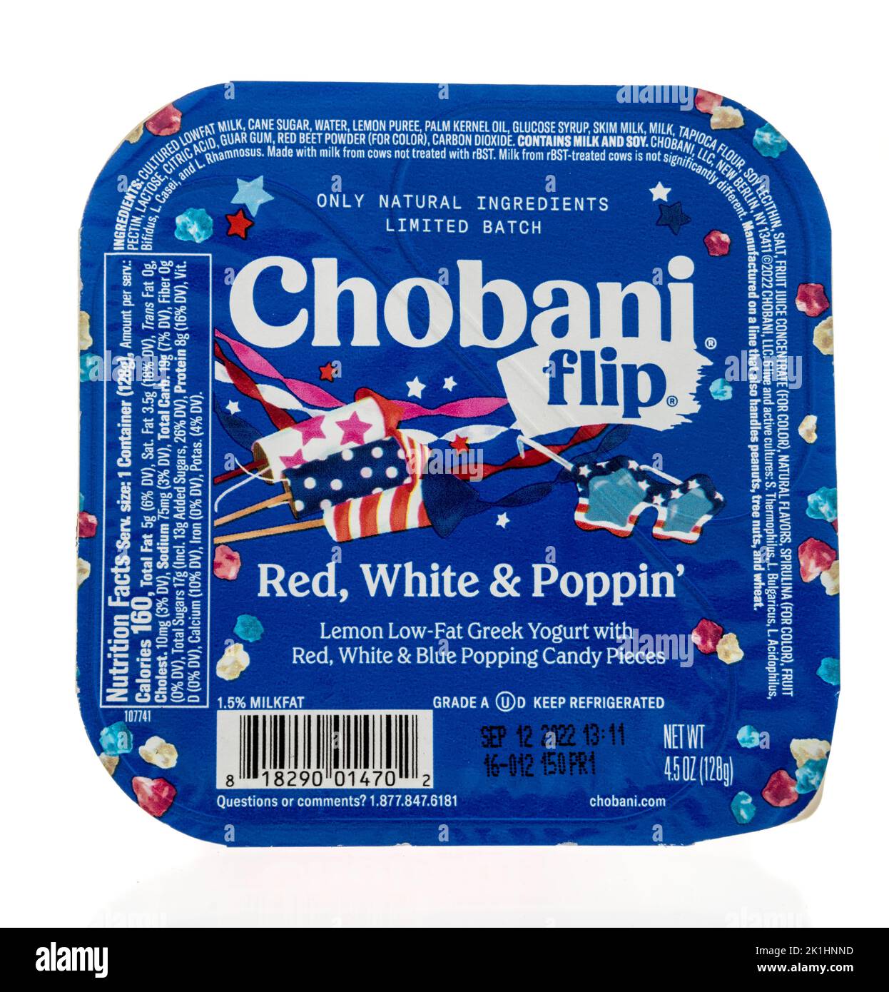 Winneconne, WI - 18 September 2022: A package of Chobani flip red white ...