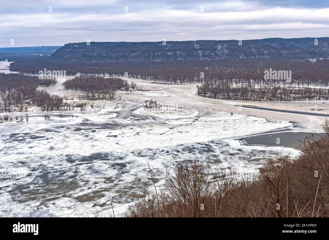 Frozen Confluence of The MIssissippi and Wisconsin Rivers Stock Photo ...