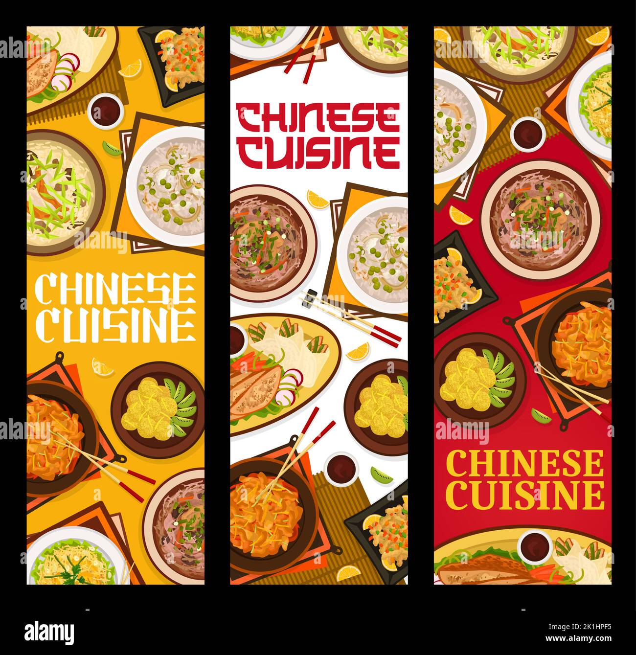 Chinese cuisine restaurant meals banners. Meat anise soup, pork with ...