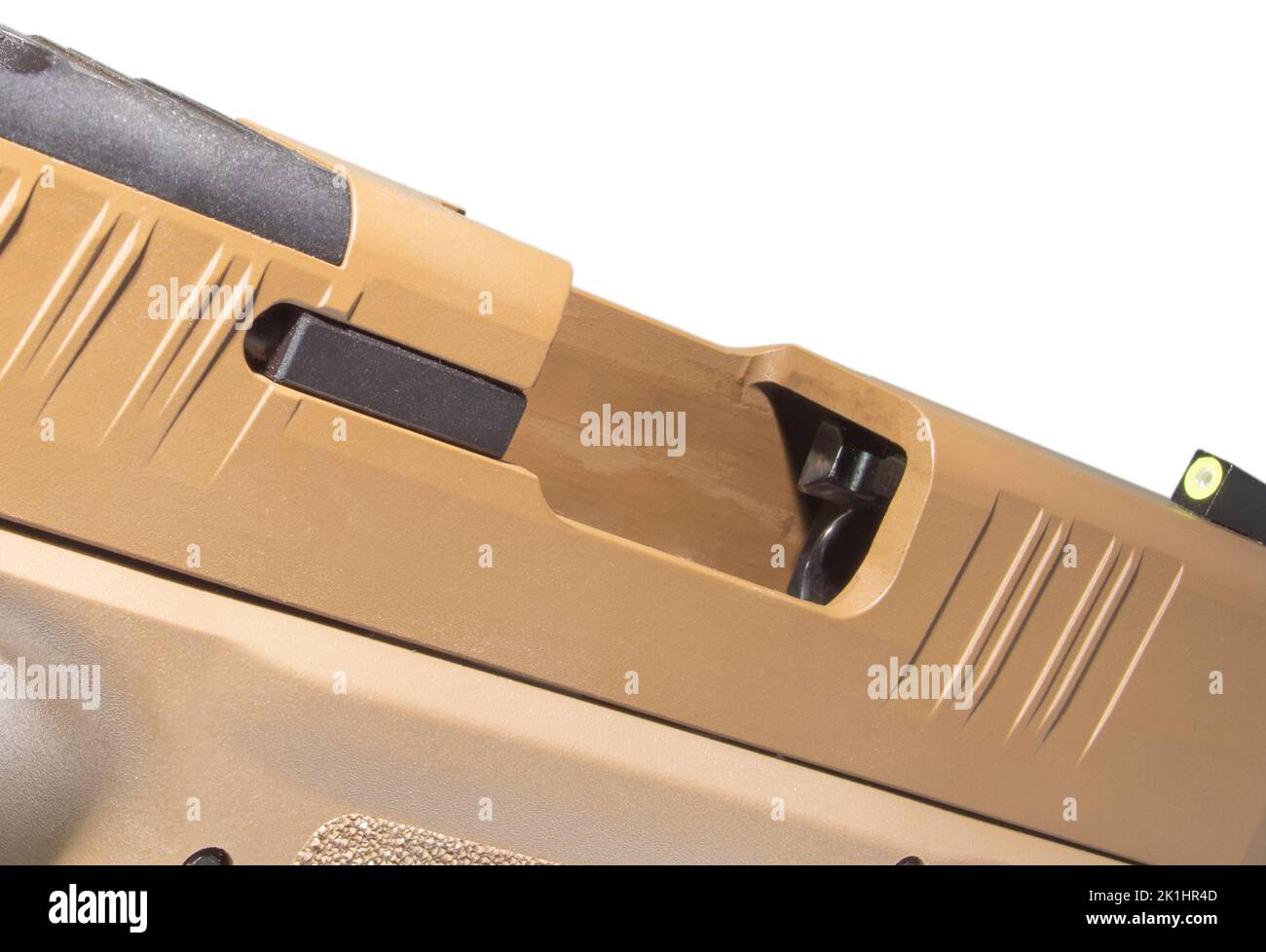 Empty semi-automatic pistol chamber that is isolated on white Stock ...