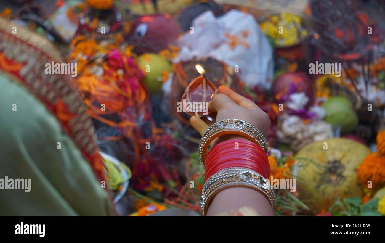 Kolkata, India. 18th Sep, 2022. Women taking a bath at the holy river ...