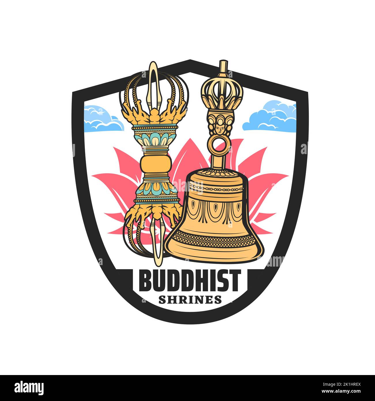Buddhism symbols of Buddha spiritual healing and meditation, vector ...