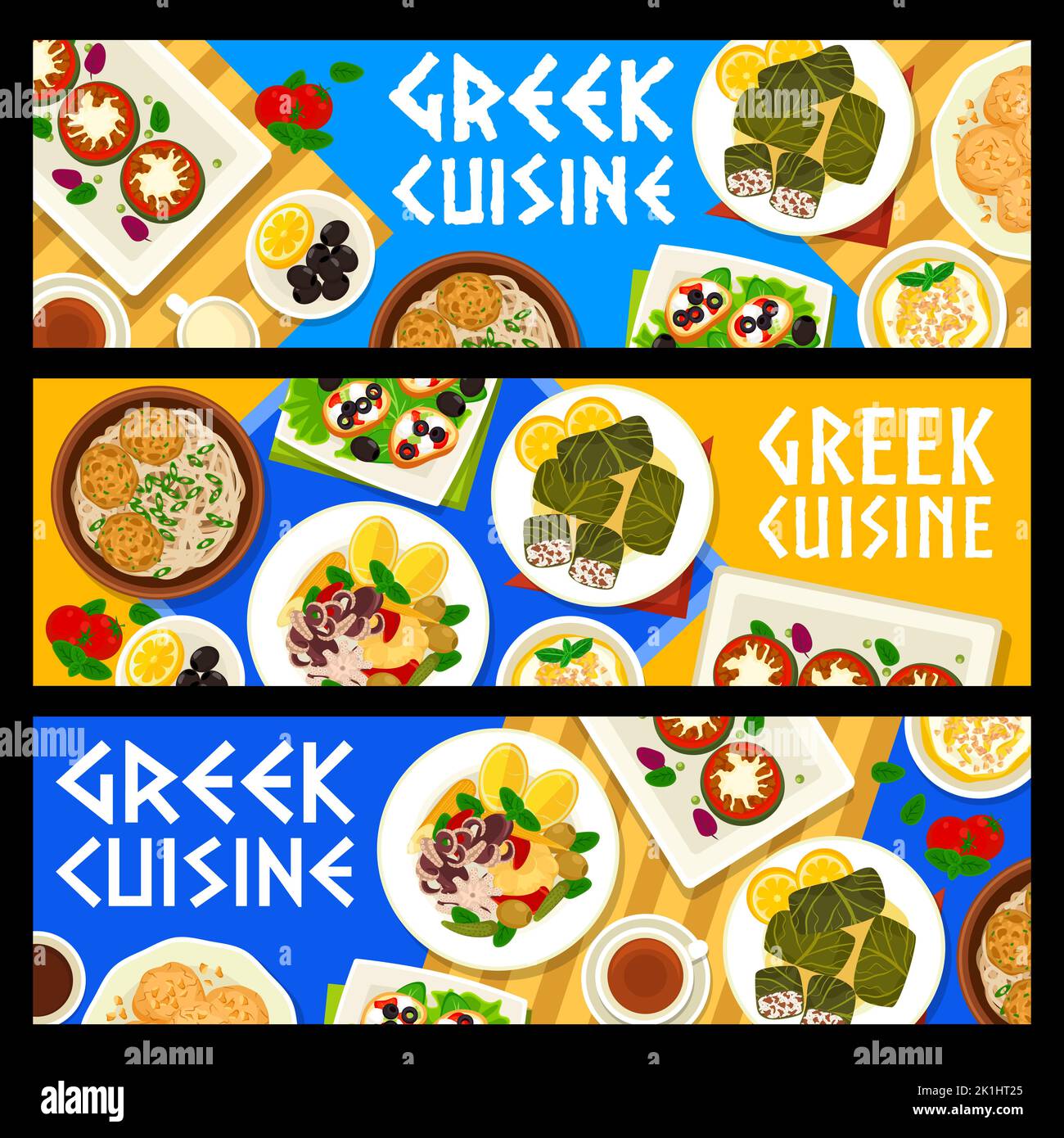 Greek cuisine vector banners. Stuffed grape leaves with meat dolmas ...
