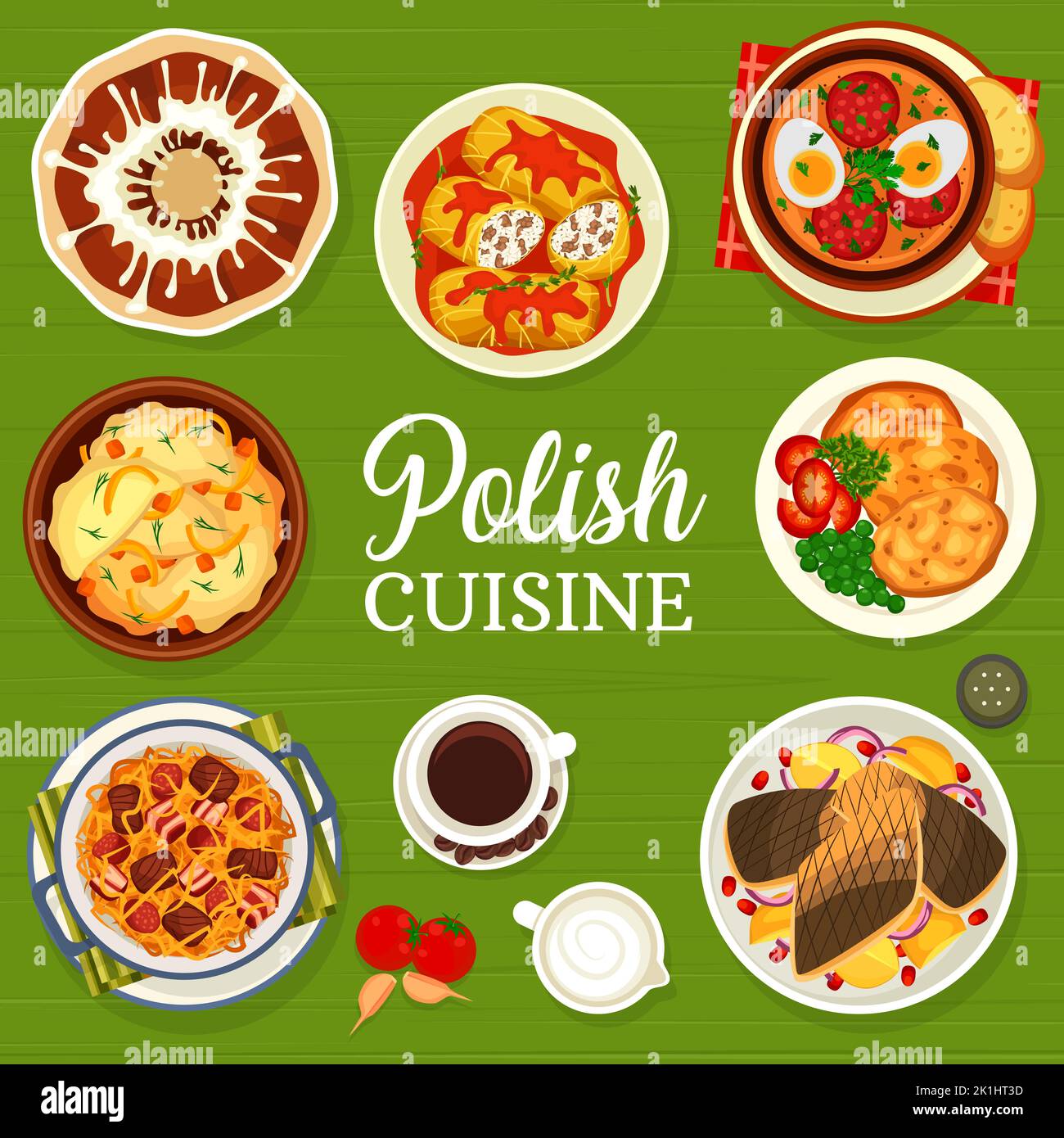 Polish cuisine menu cover design template. Carp fish with spice sauce ...