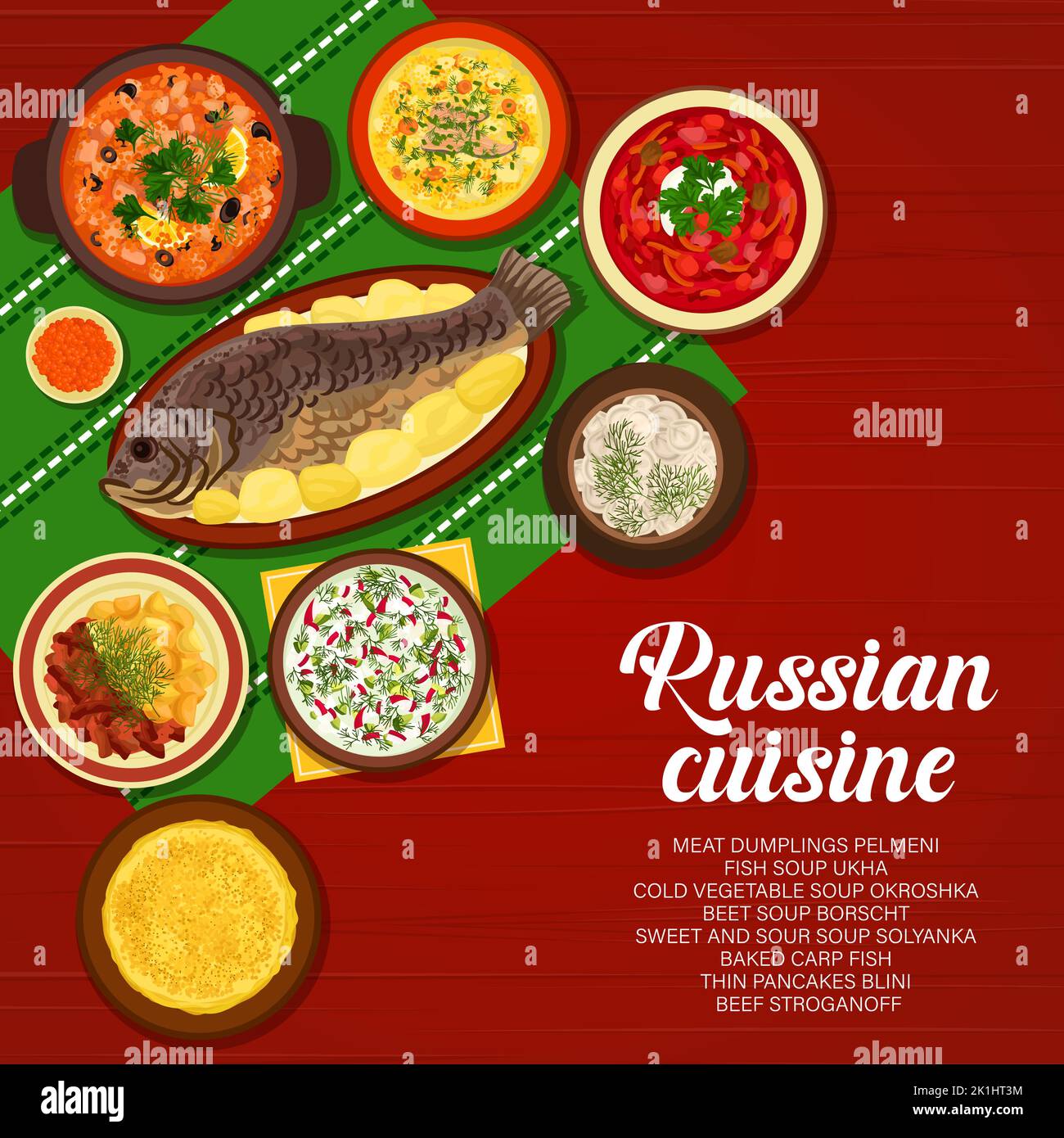 Russian cuisine menu cover, food dishes and meals of Russia, vector ...