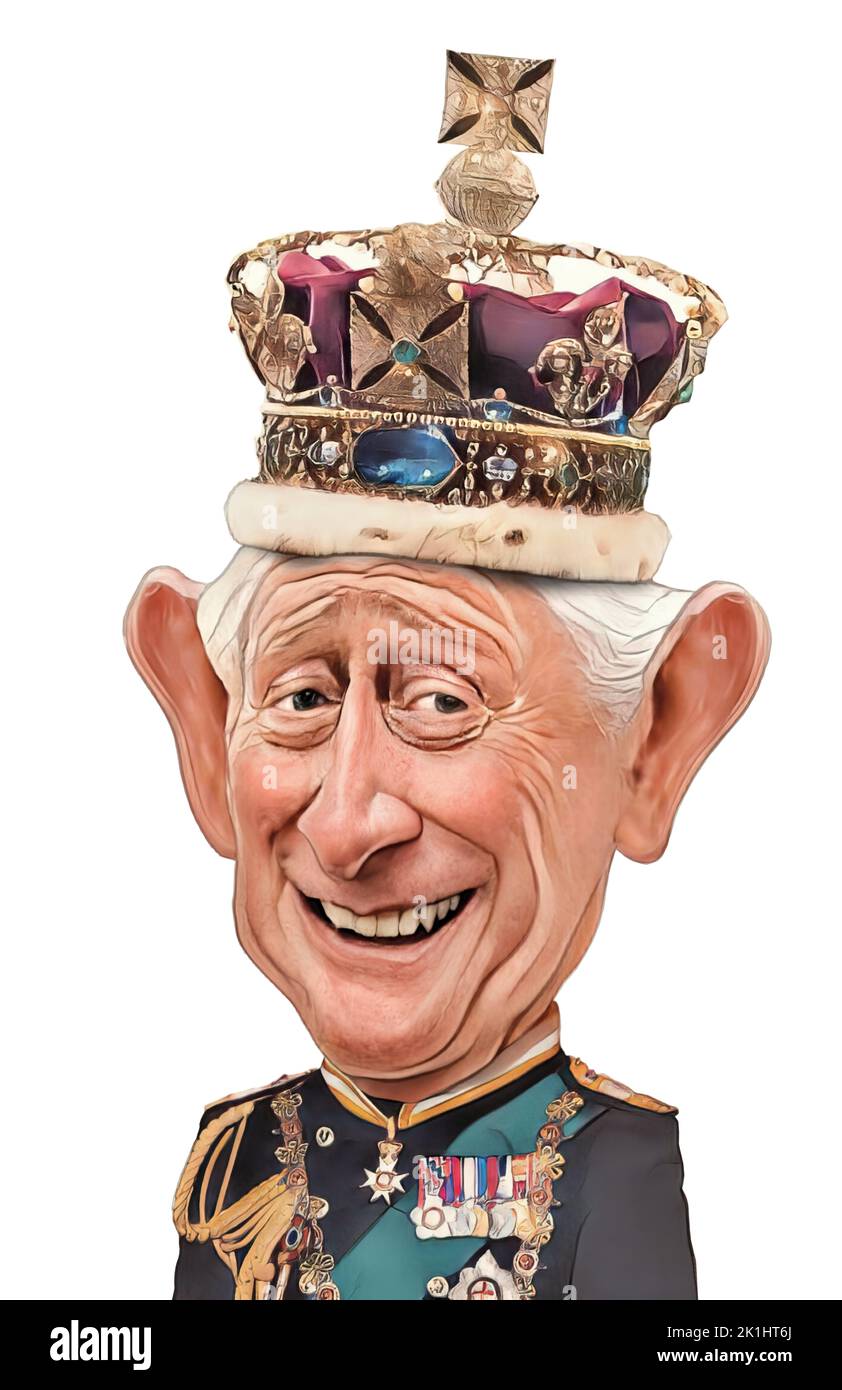 King Charles with the crown, caricature face, United Kingdom Stock ...