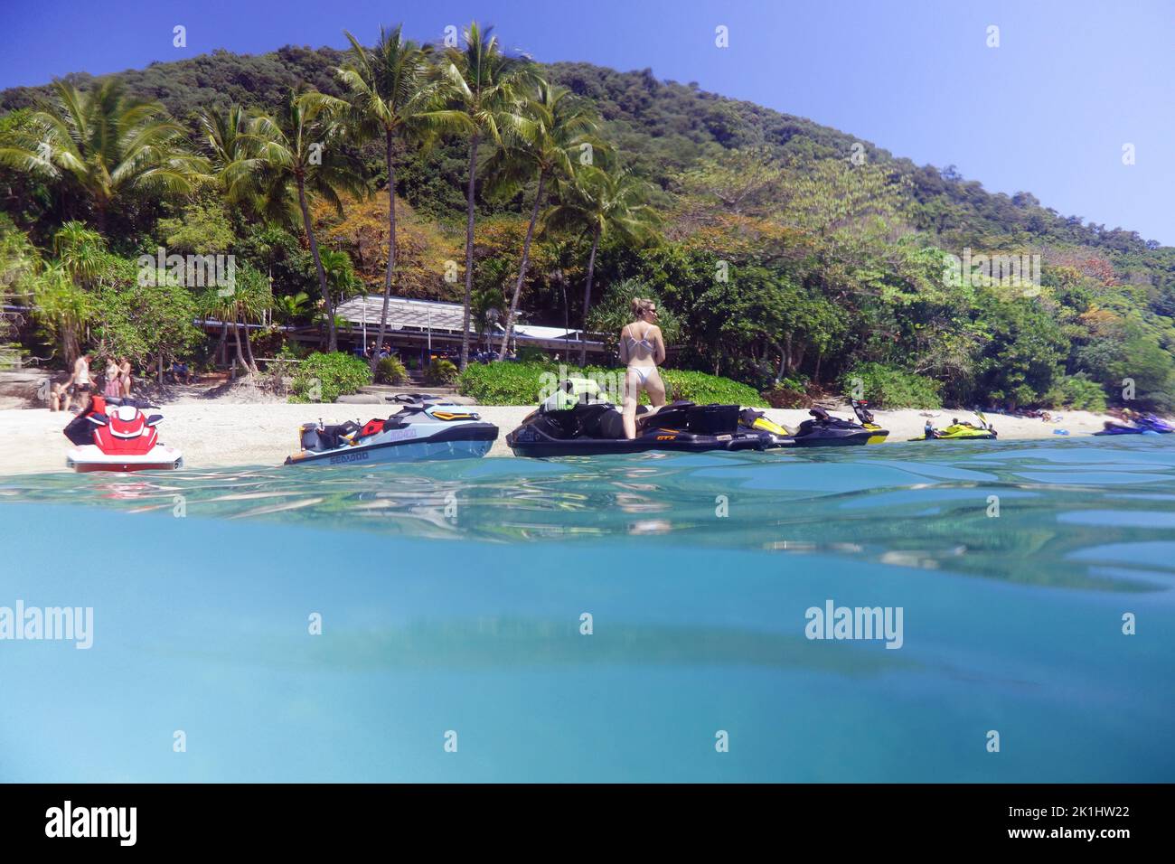 Many jetskis parked outside Foxy's Bar, Fitzroy Island, Great Barrier ...