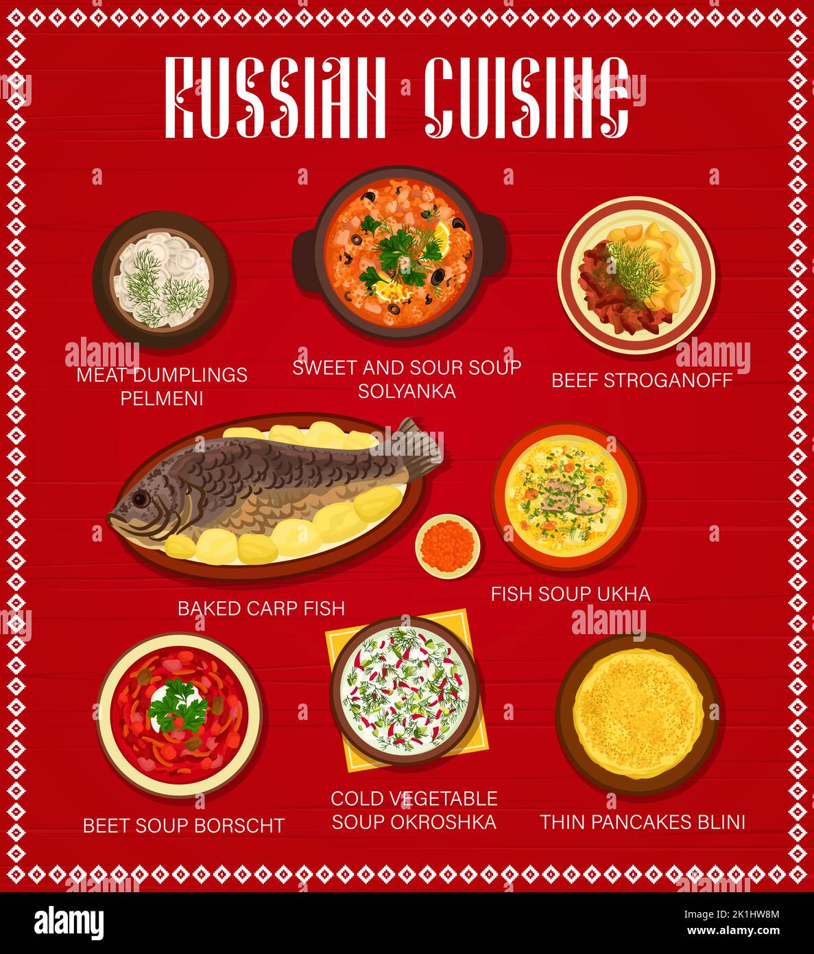 Russian cuisine menu food dishes and lunch meals, vector restaurant ...