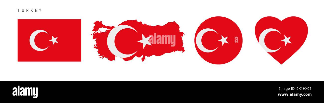 Turkey flag icon set. Turkish pennant in official colors and ...