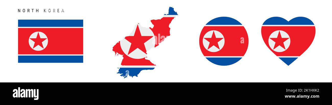 North Korea flag icon set. Juche pennant in official colors and ...