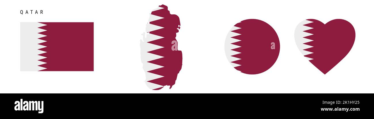 Qatar flag icon set. Qatari pennant in official colors and proportions. Rectangular, map-shaped ...