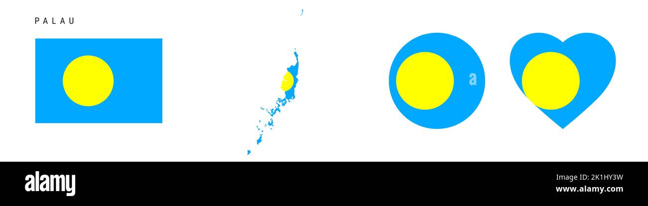 Palau flag icon set. Palauan pennant in official colors and proportions. Rectangular, map-shaped ...