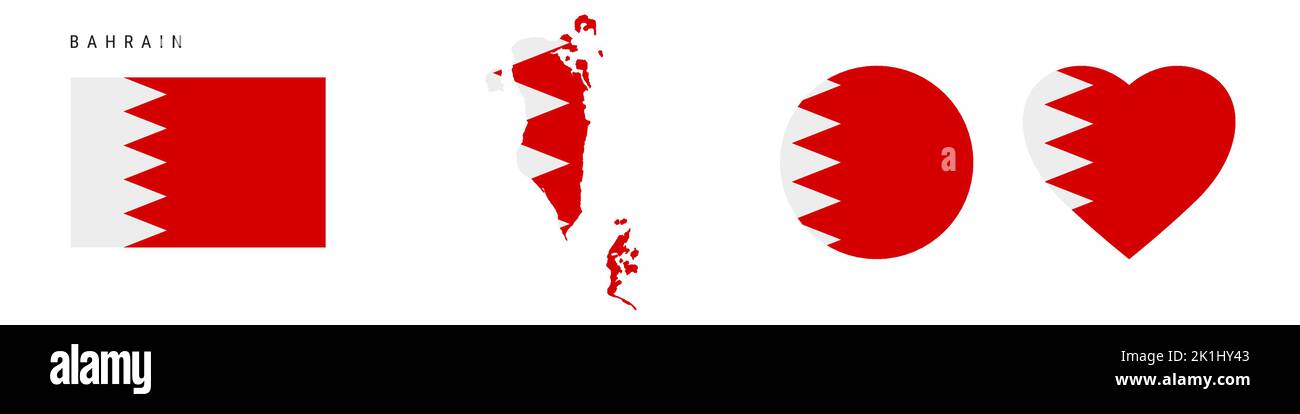 Bahrain flag icon set. Bahraini pennant in official colors and proportions. Rectangular, map ...