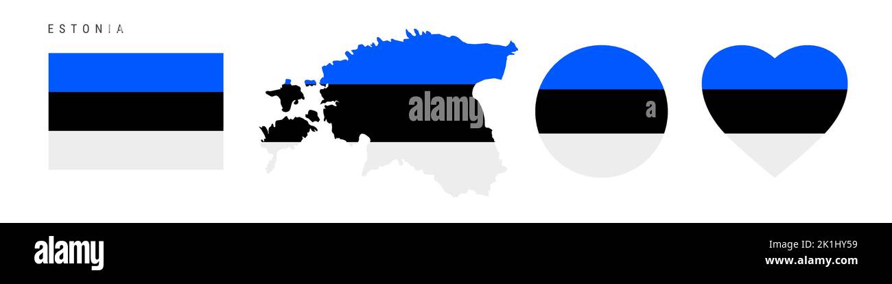 Estonia flag icon set. Estonian pennant in official colors and proportions. Rectangular, map ...