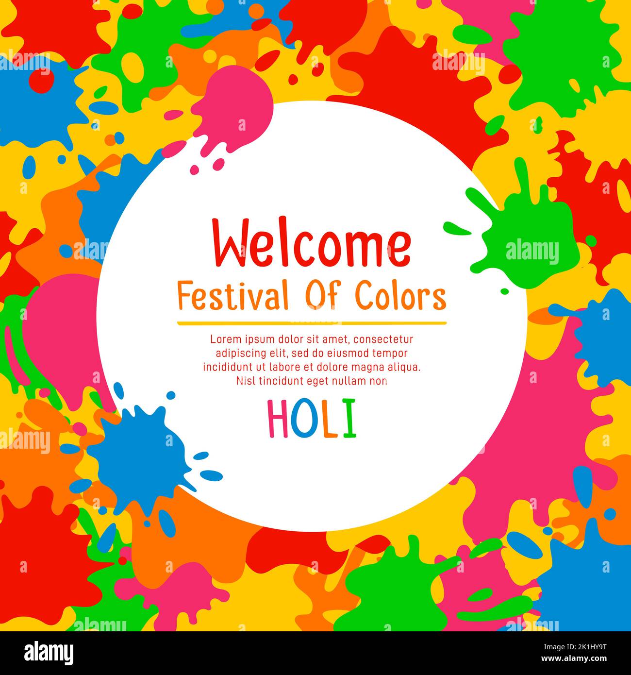 Welcome banner festival of colors Holi, template with paint splatter ...