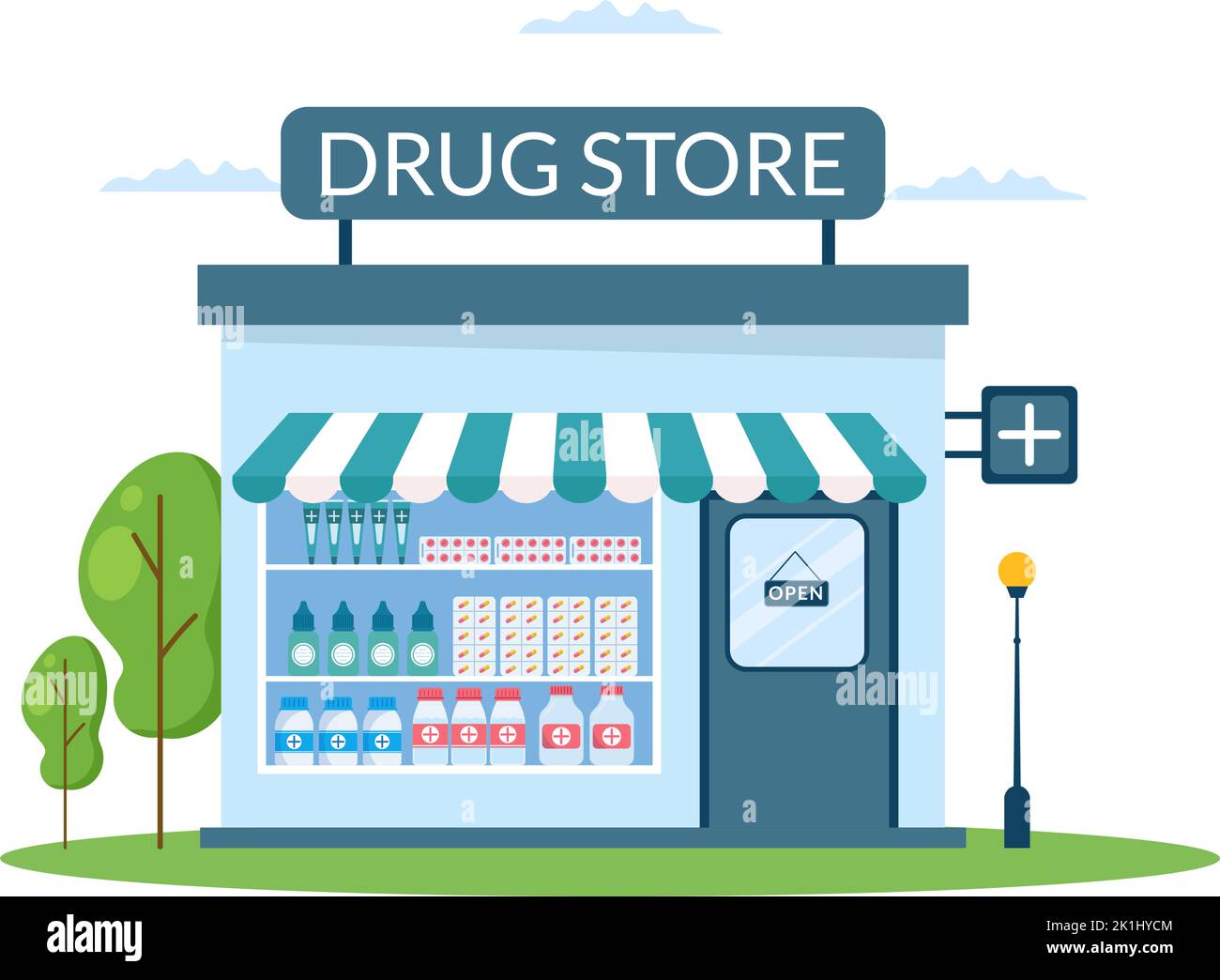 Drug Store Template Hand Drawn Cartoon Flat Illustration Shop for the ...
