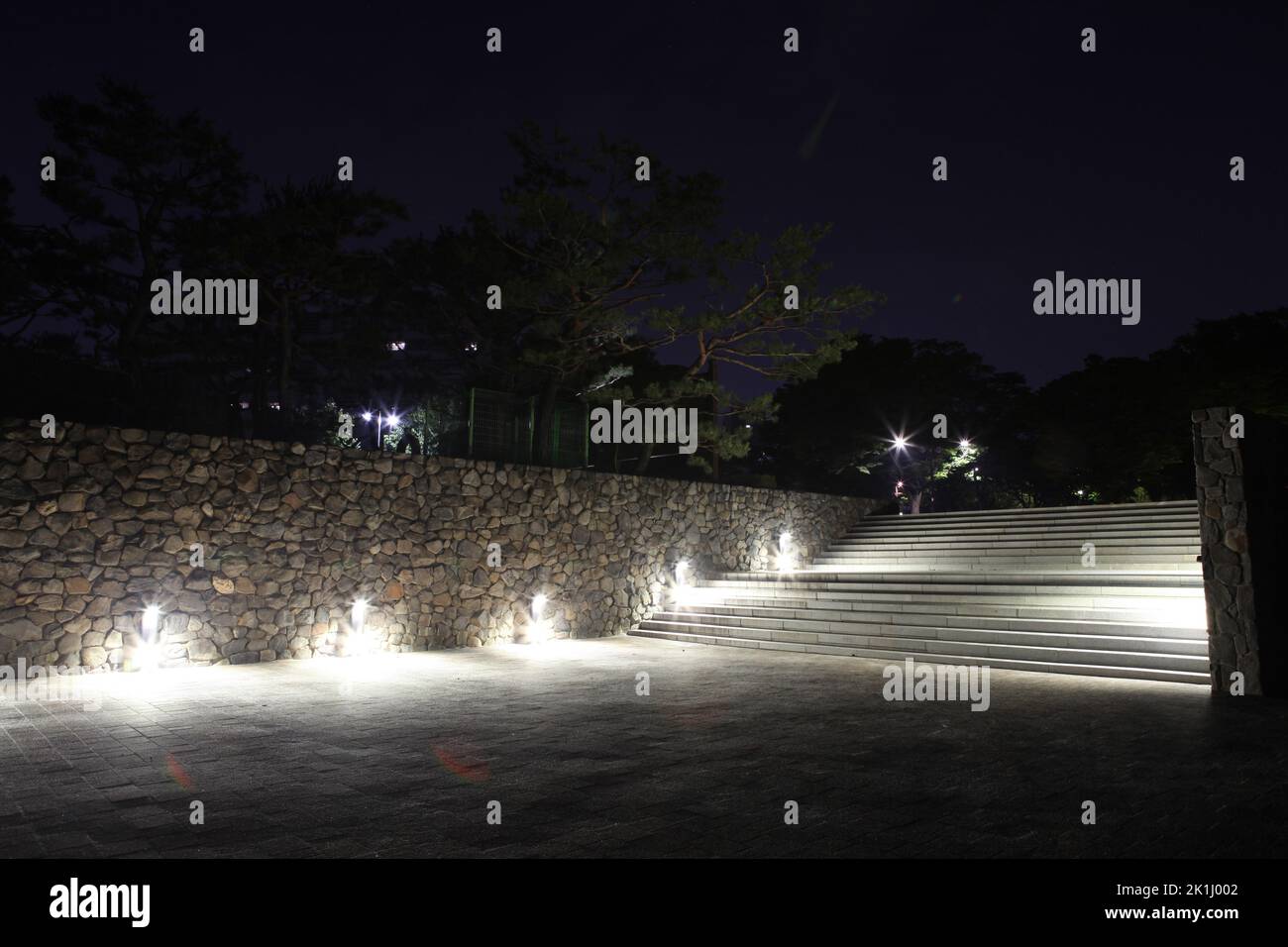 Lights on stone walls and stairs Stock Photo - Alamy