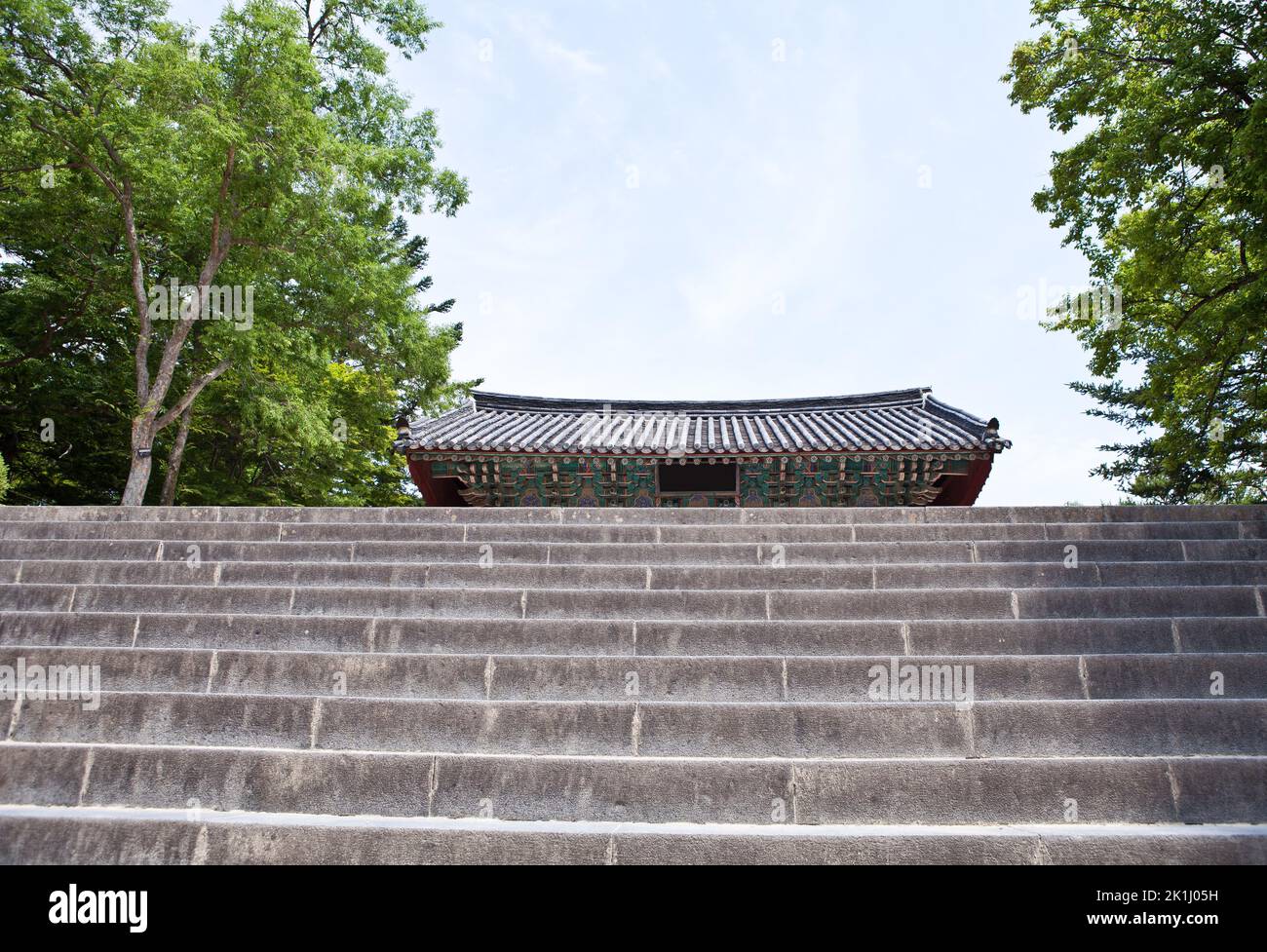 An old Korean temple painted over the stairs is beautifully displayed ...