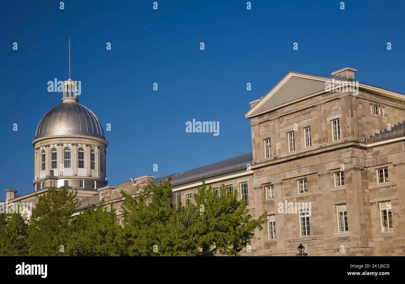 Bonsecours Market building through deciduous trees in spring, Old ...