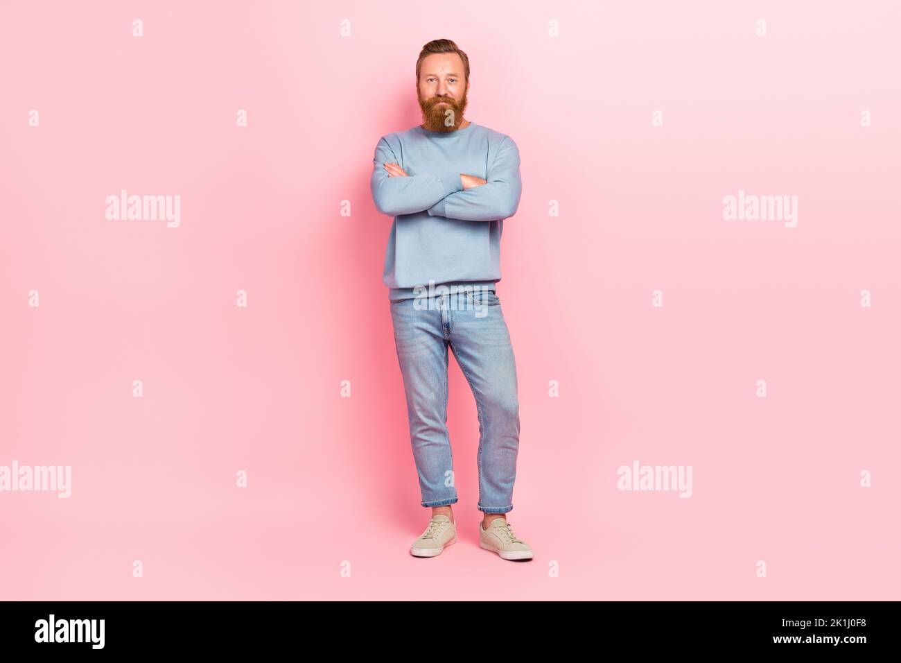 Full body photo of successful calm person folded arms posing isolated ...