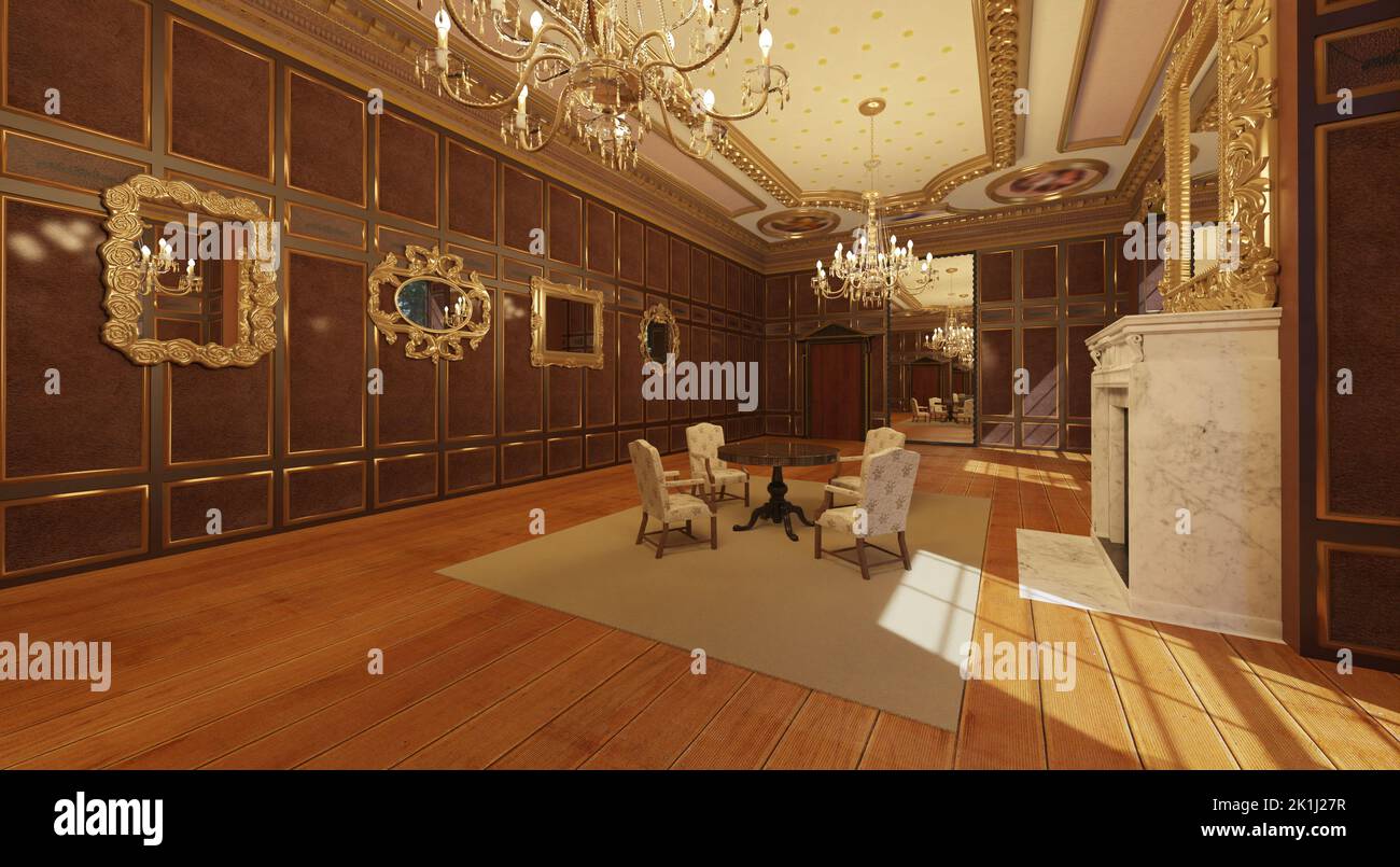 3D illustration fantasy royal palace interior Stock Photo - Alamy