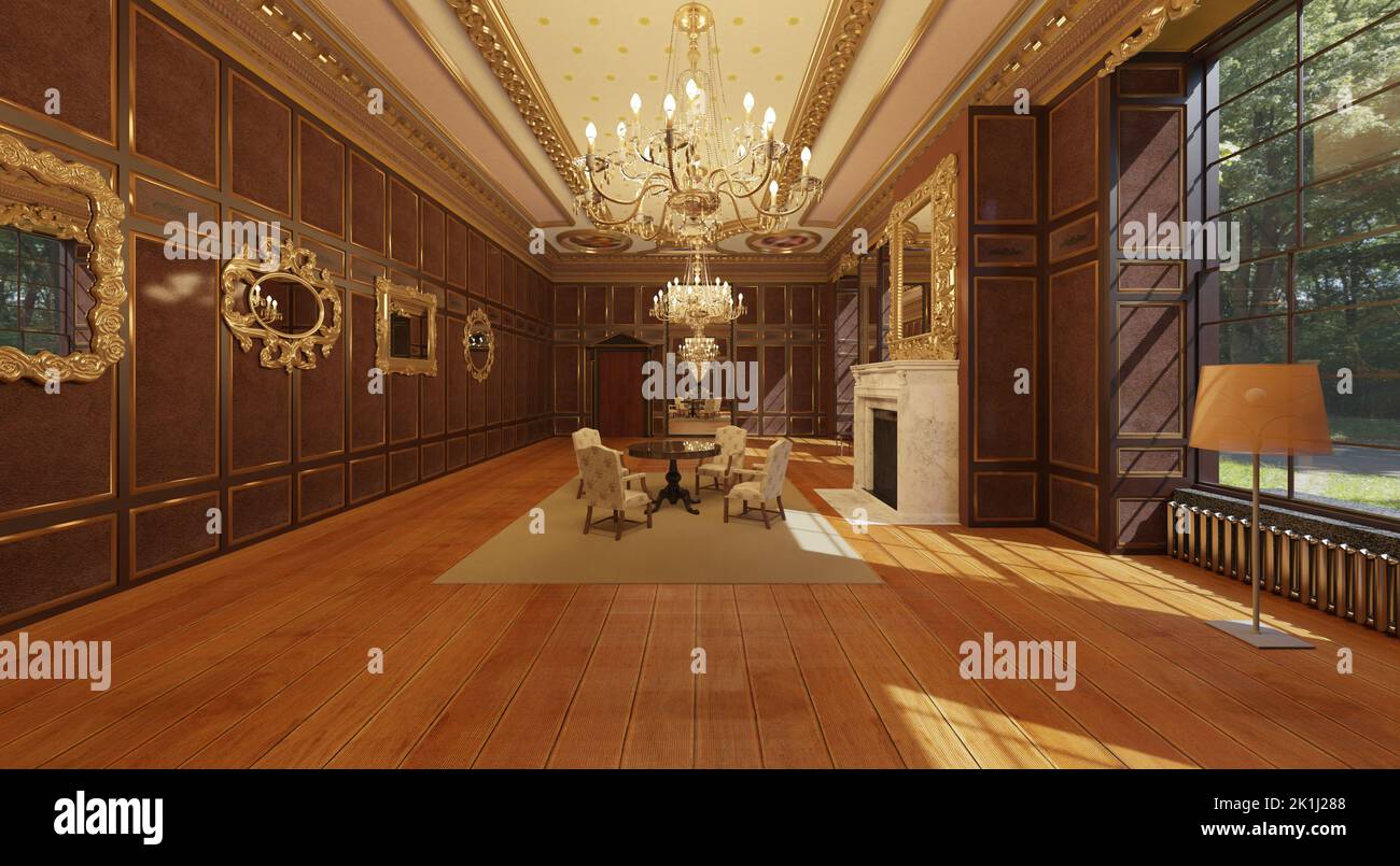 3D illustration fantasy royal palace interior Stock Photo - Alamy