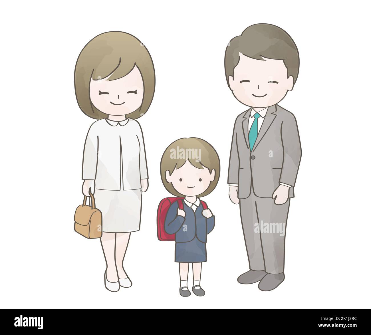 Watercolor Happy Family Dressed Up For The Elementary School Entrance ...