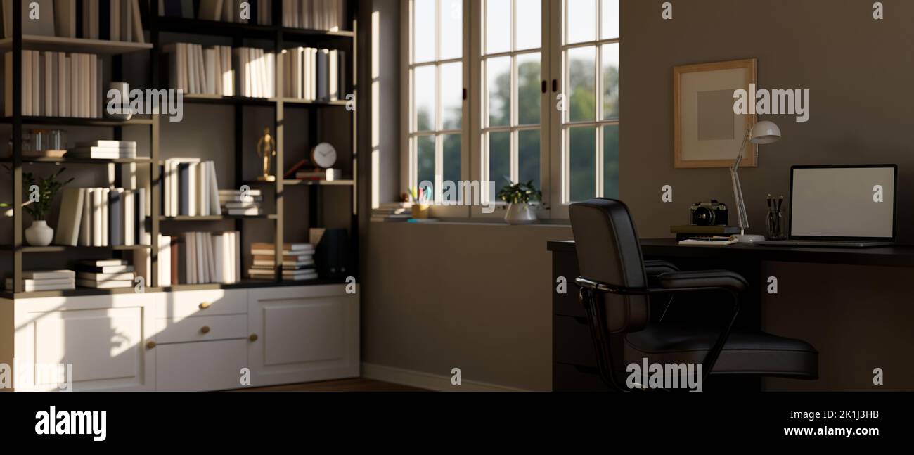 Contemporary home working room interior design with laptop computer ...