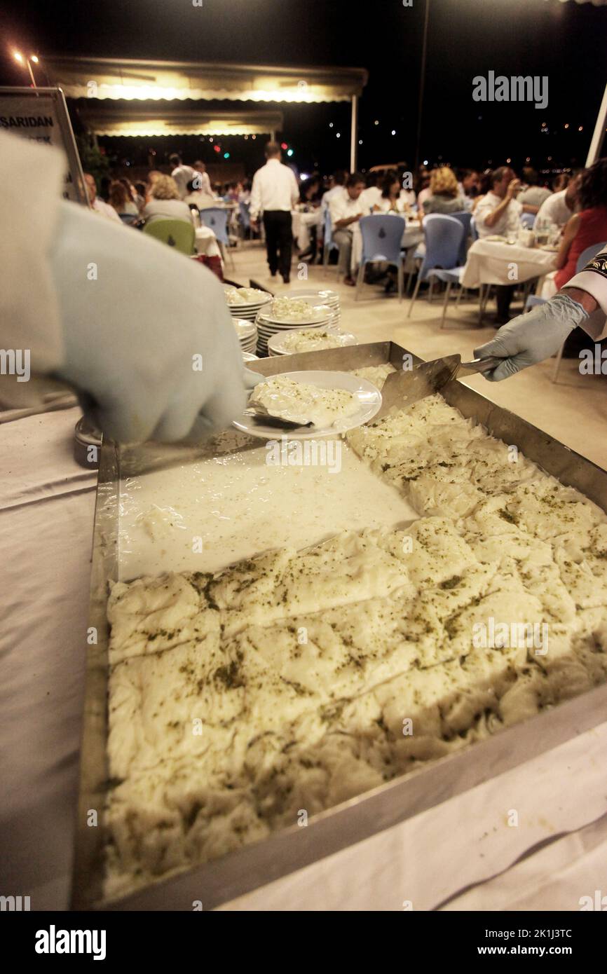 Turkish chefs preparing famous Turkish traditional dessert ‘Gullac’ in ...