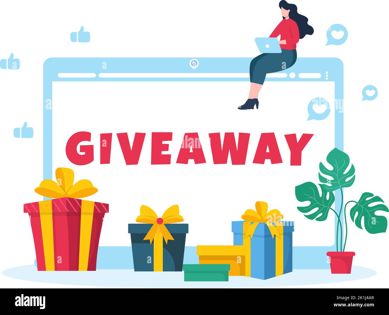 Giveaway Template Hand Drawn Cartoon Flat Illustration with Win a Prize ...