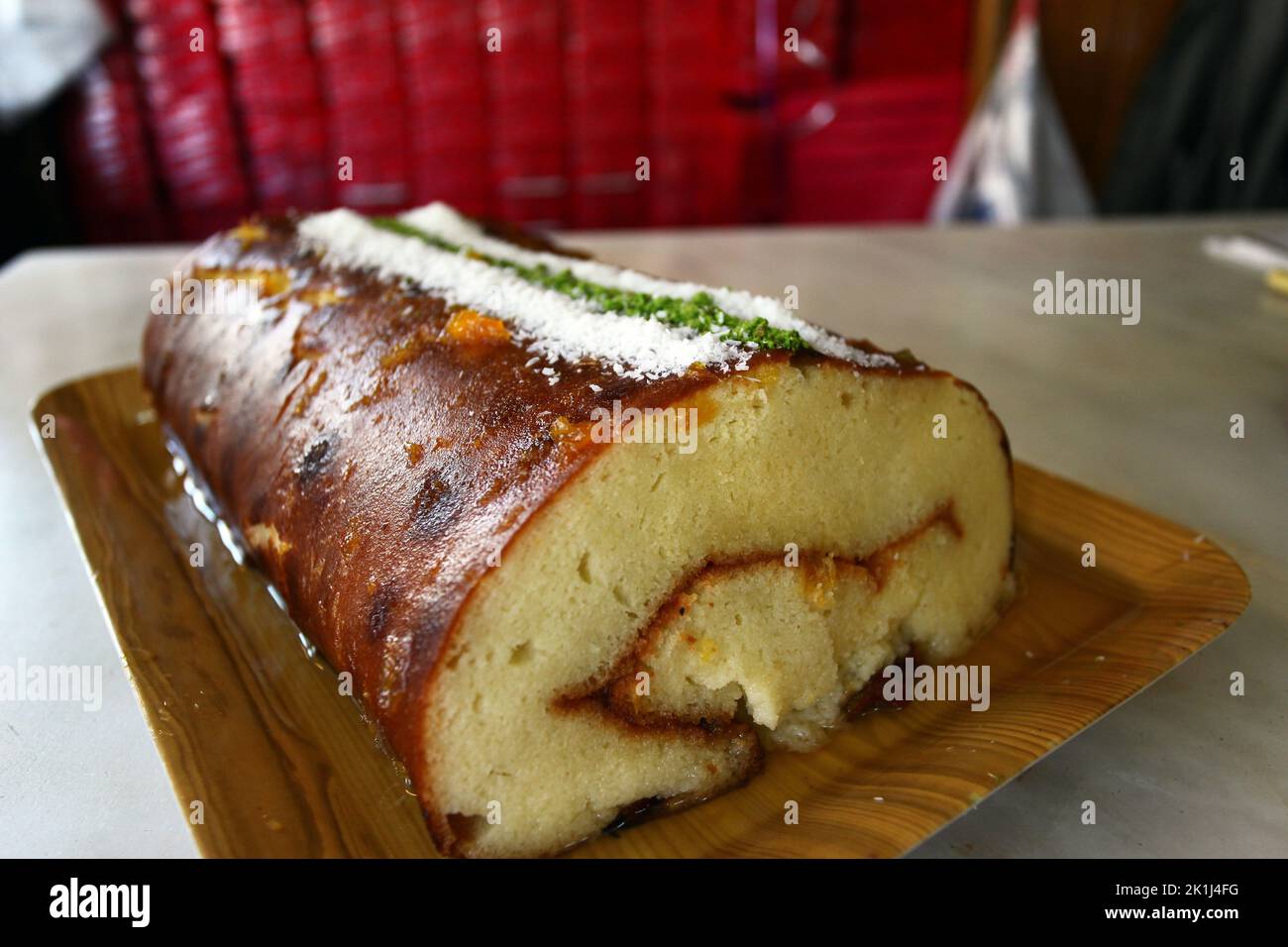 Traditional Turkish dessert 'Bread Dessert' (Turkish: Ekmek Tatlisi) on ...