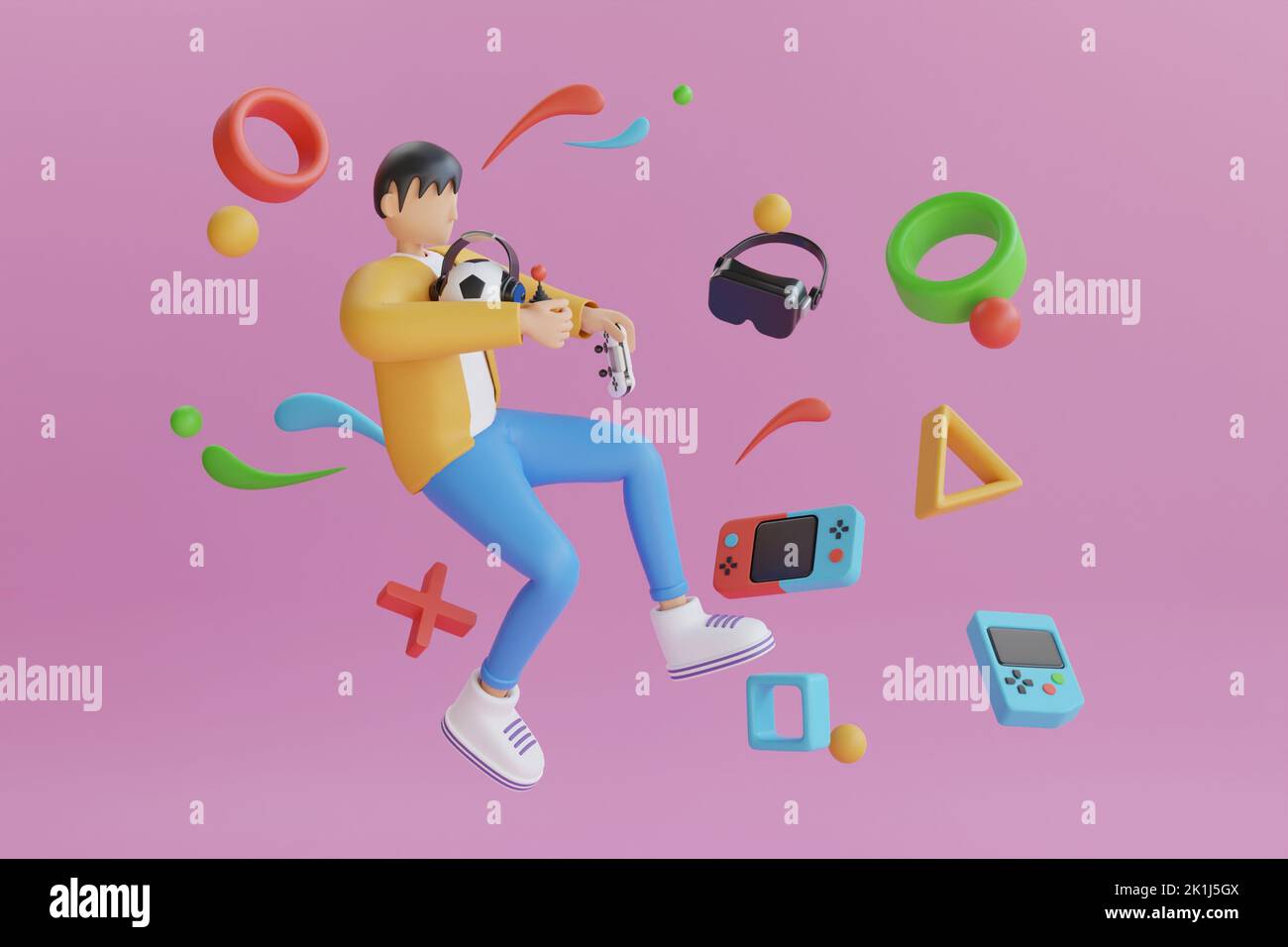 3d Virtual reality Man Gamer hands holding gaming console controller ...