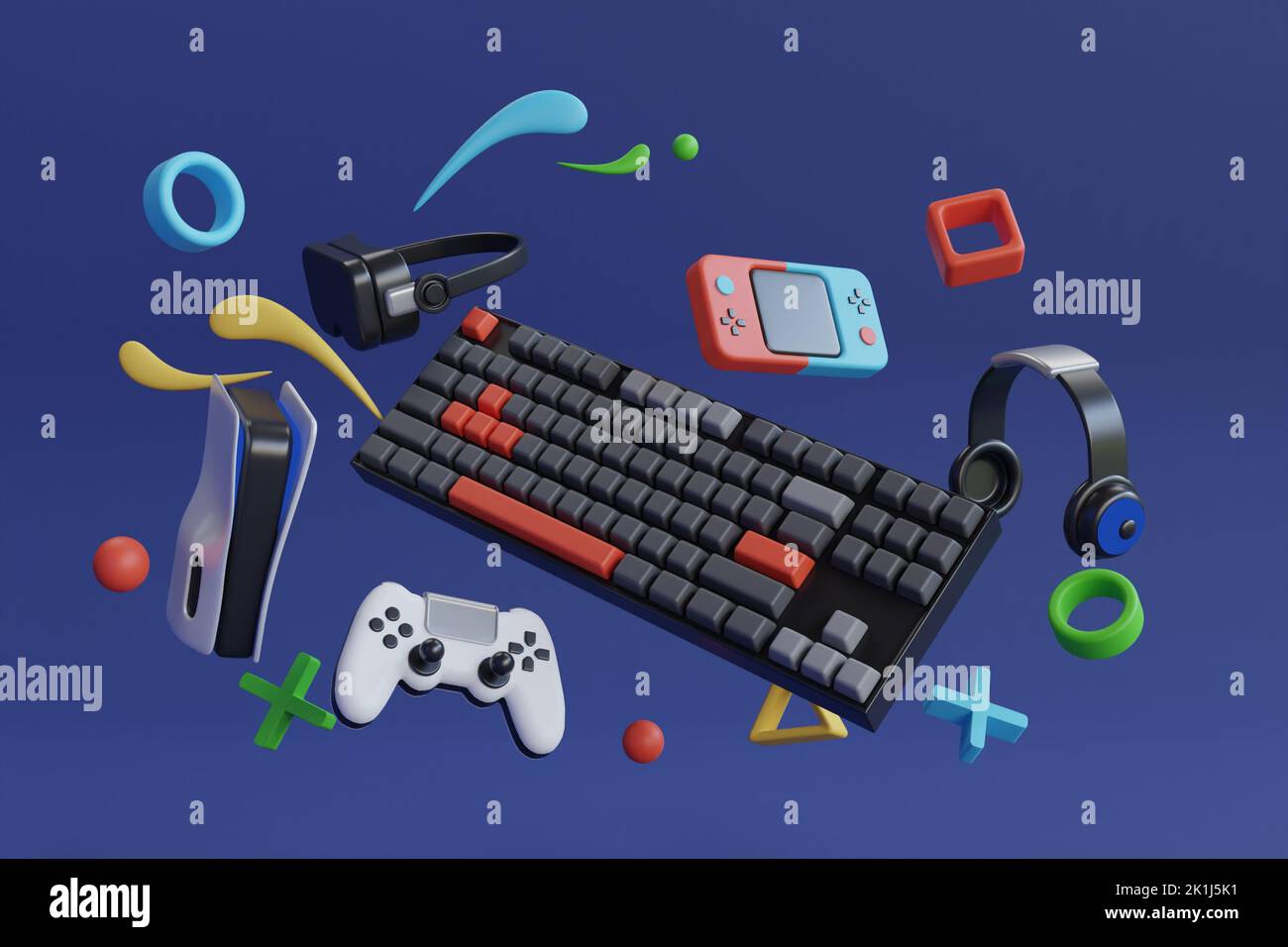 Gaming Keyboard 3d Model Rendering Flying Gamer Gears Like Mouse