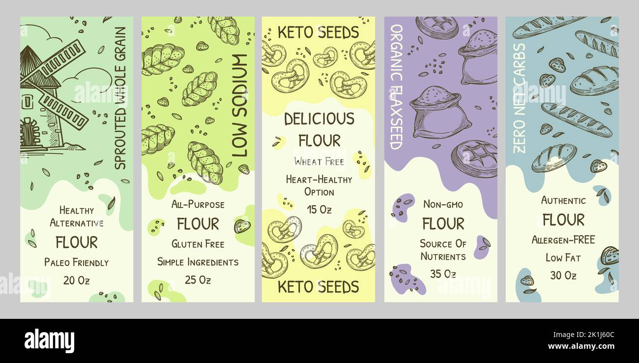 Healthy flour packaging with hand drawn label Stock Vector Image & Art ...