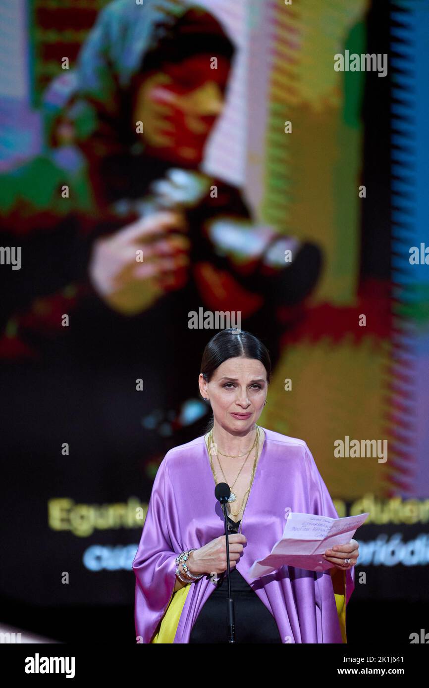 Juliette Binoche receives the Donostia award during the 70th San ...