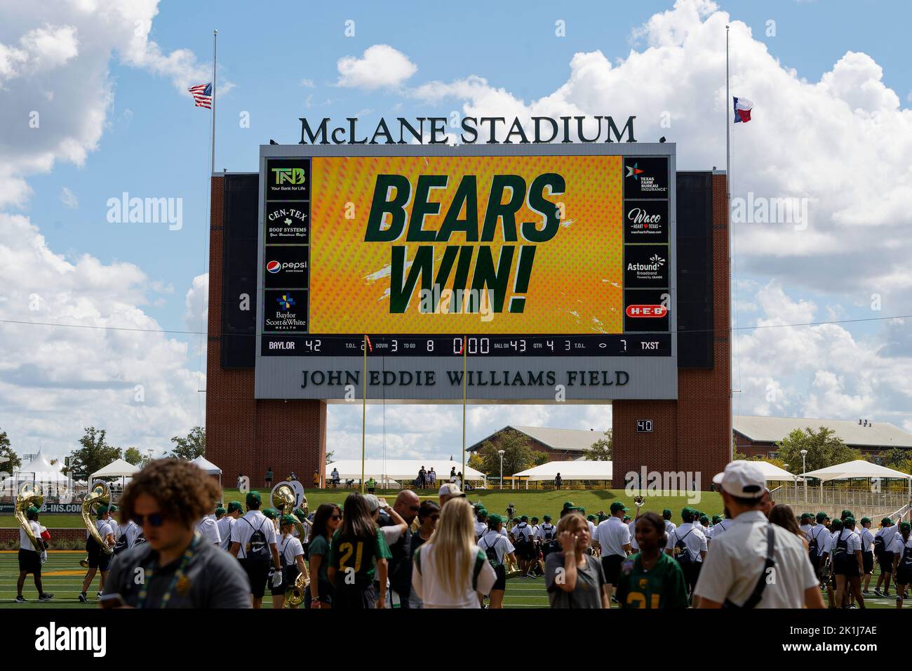 The McLane Stadium scoreboard showing the Baylor Bears defeated the ...