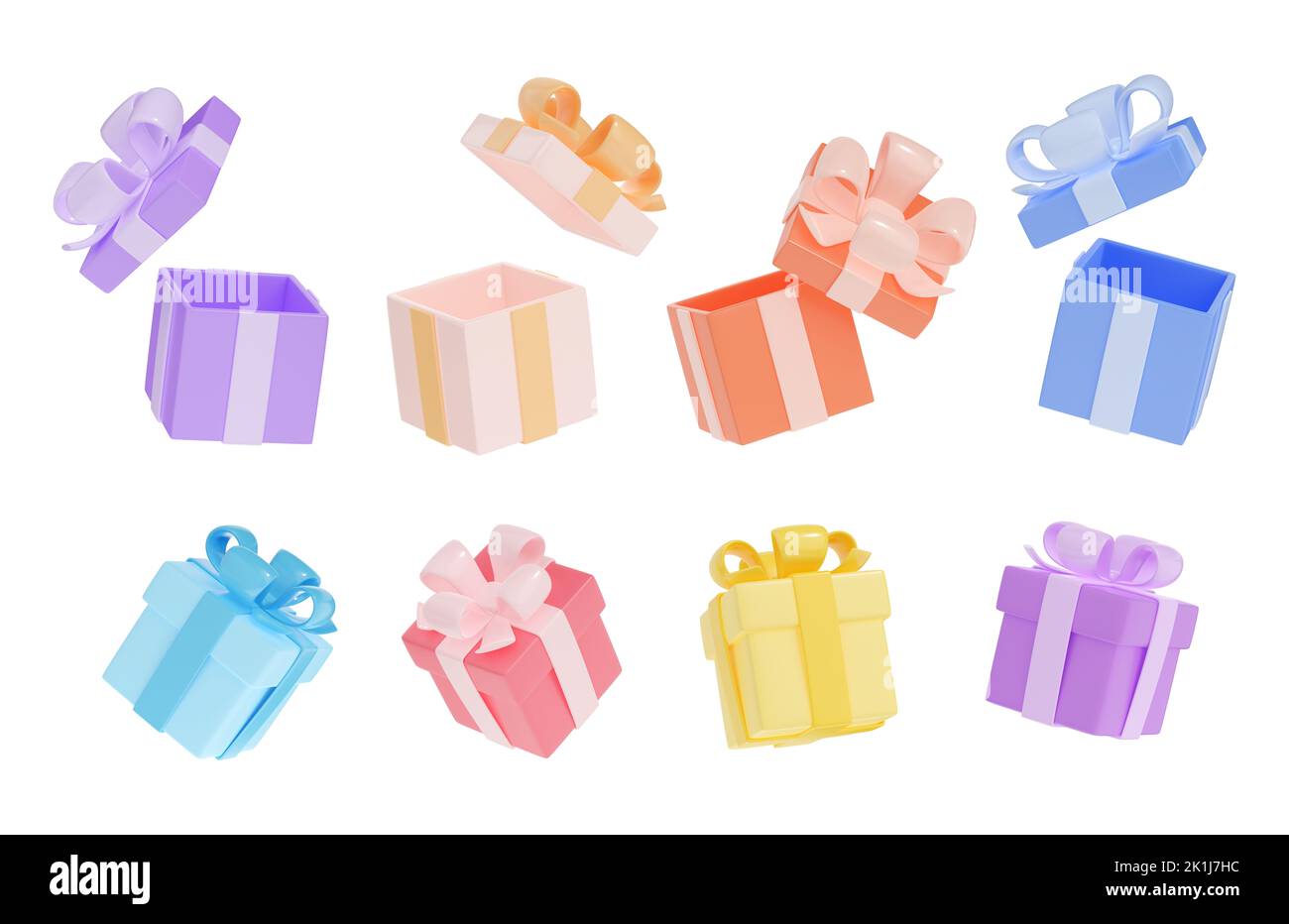 3D render set of open and closed gift boxes isolated on white ...