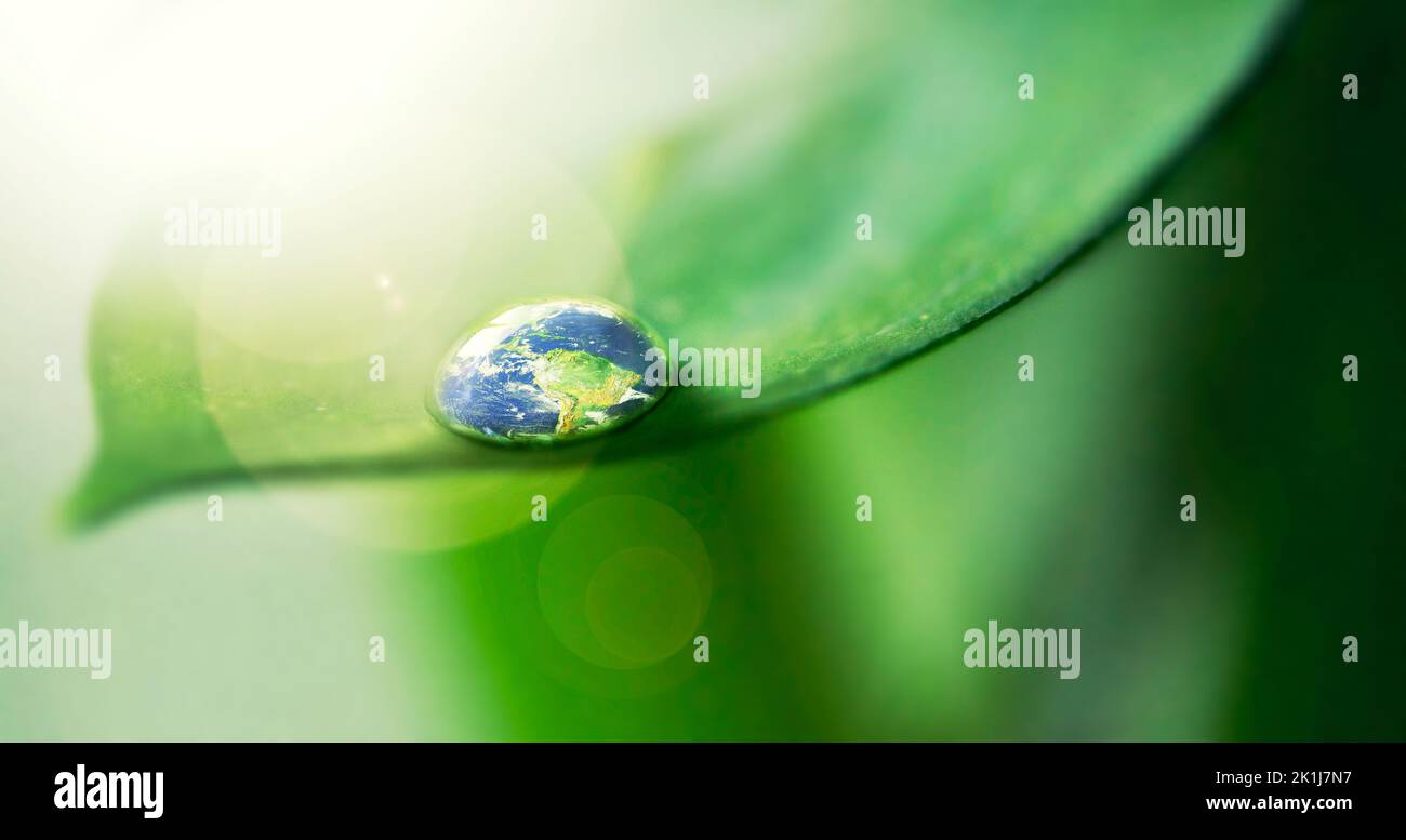 Life-giving water. Closeup shot of the earth reflected in a water ...