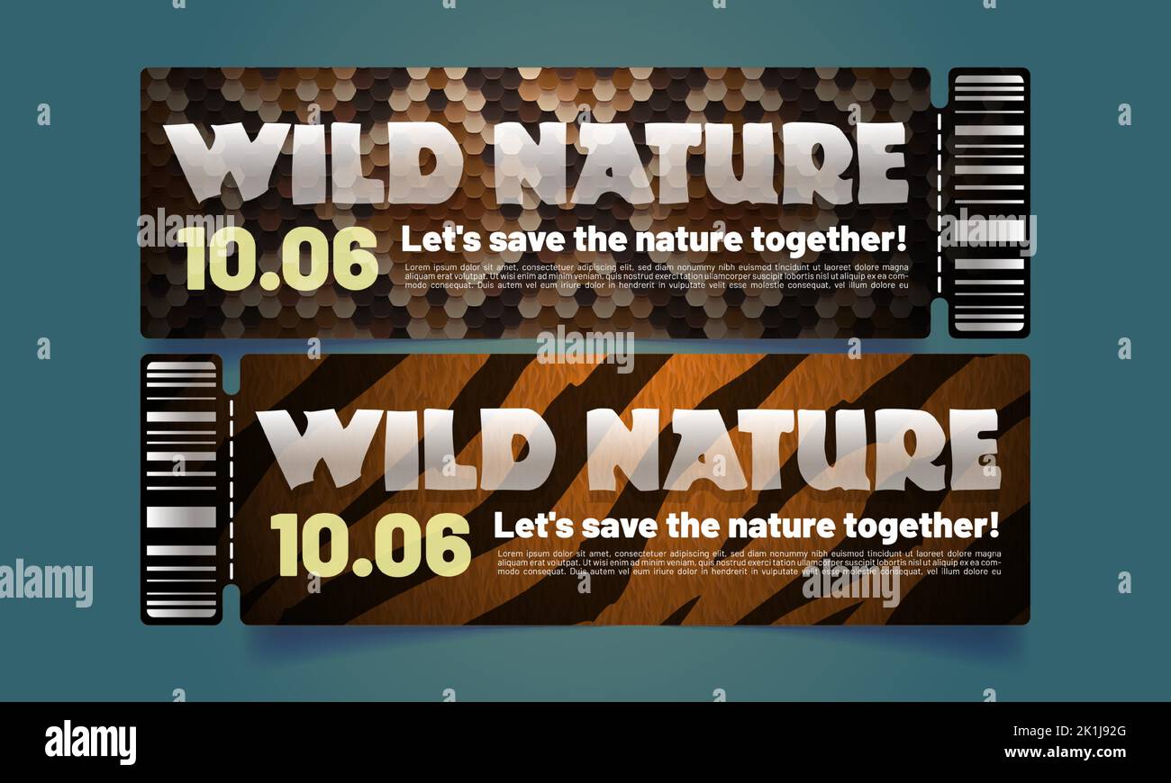 Wild nature conservation concept, tickets or coupons to zoo, safari ...