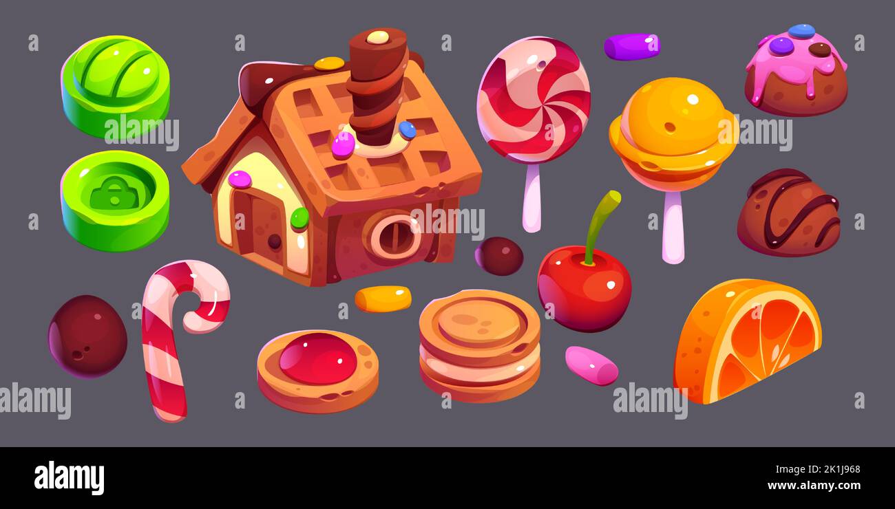 christmas sweets, desserts and bakery set. Gingerbread house, cookies ...