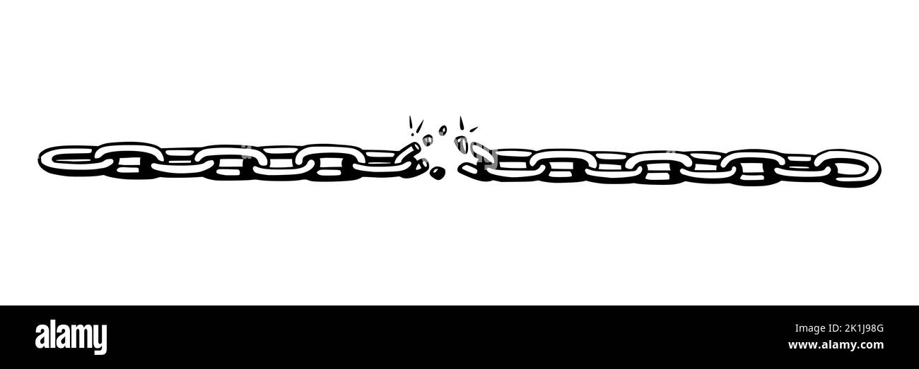 Broken chain with shatters as symbol of strength and freedom. Sketch of ...