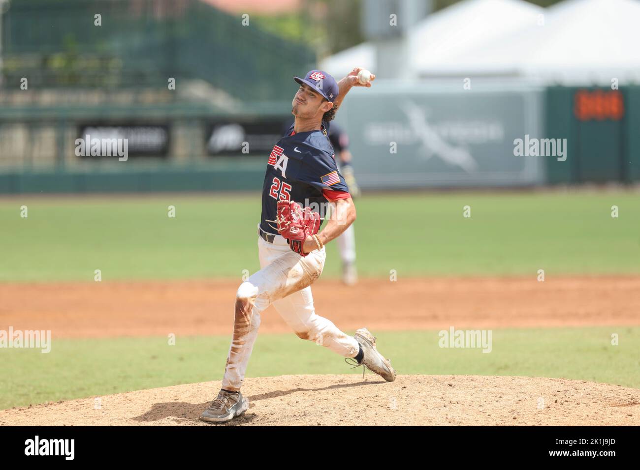 Sarasota, FL. USA; Team USA pitcher Bryce Elderidge (25) delivers a ...