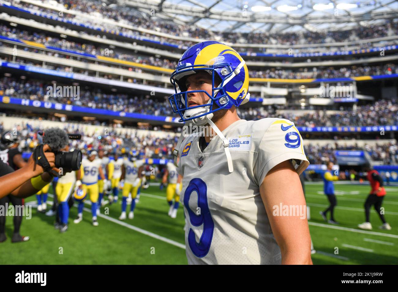 Los Angeles Rams quarterback Matthew Stafford (9) after an NFL game ...